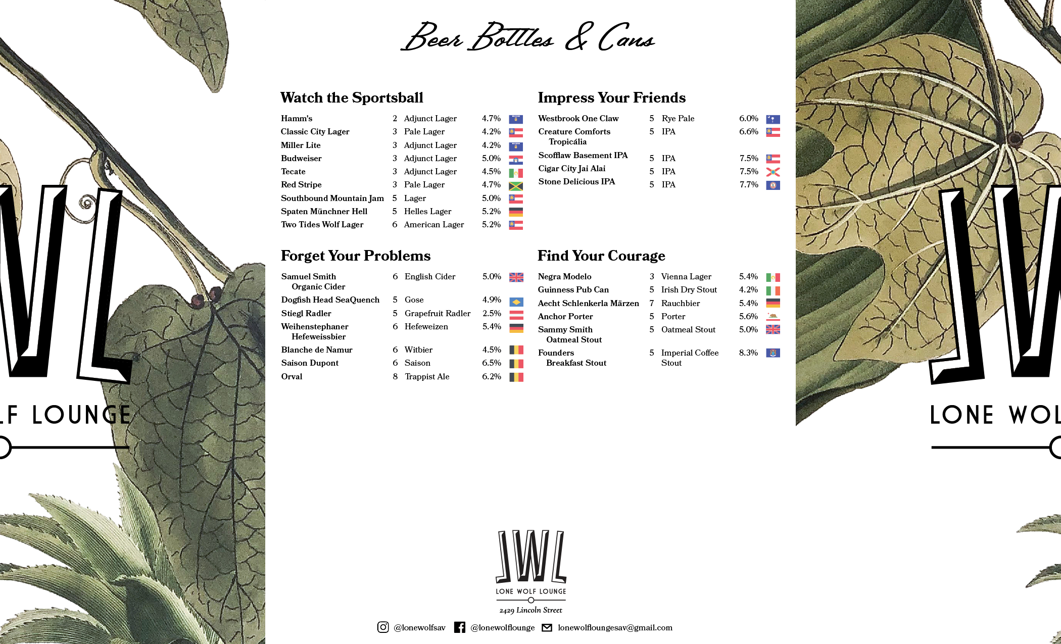 Menu — Lone Wolf Lounge
