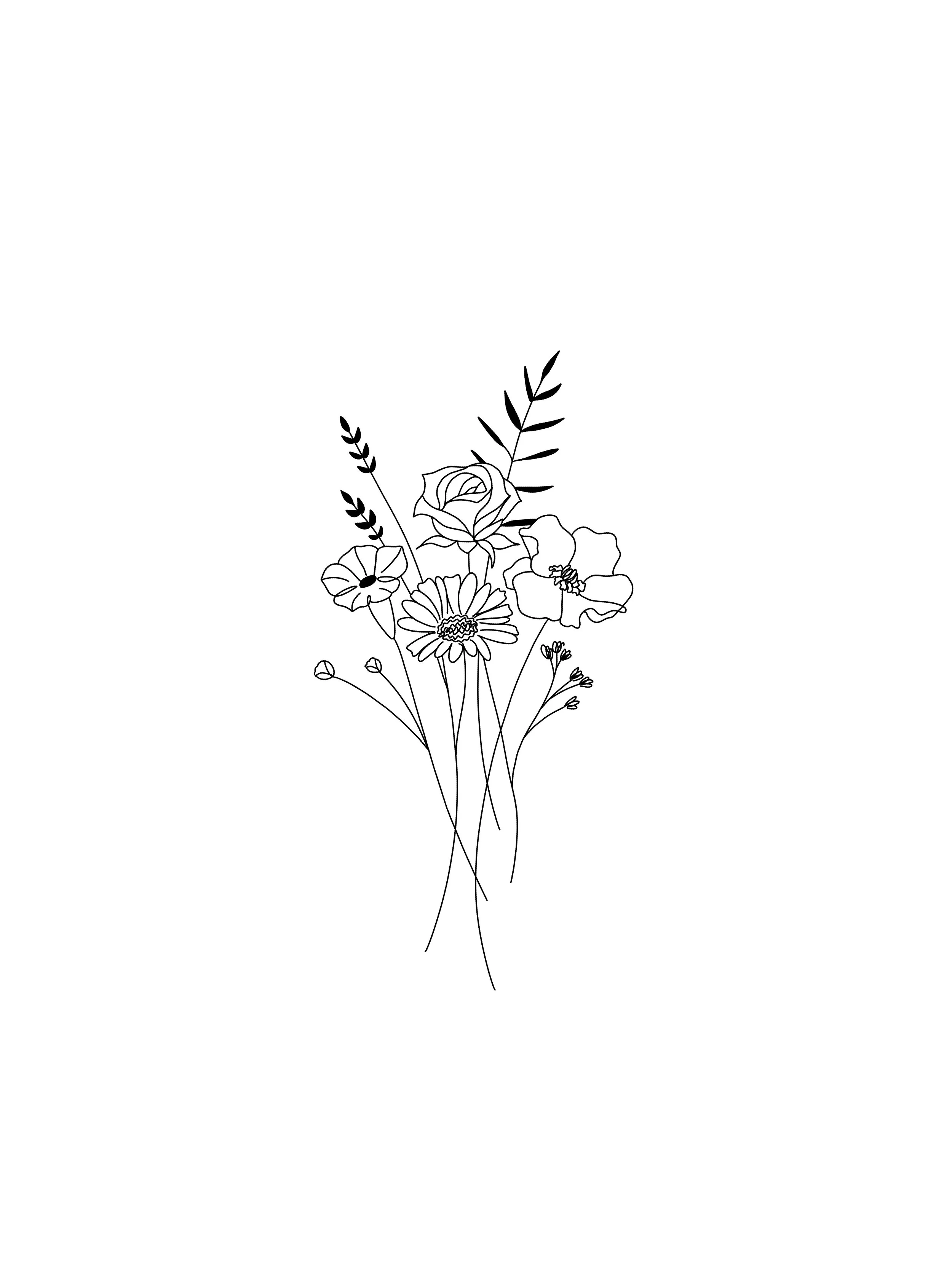 floral line art birth month floral custom tattoo design — Emily Anne ...