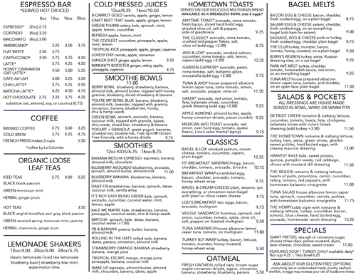 Hometown Menu — Hometown Coffee & Juice