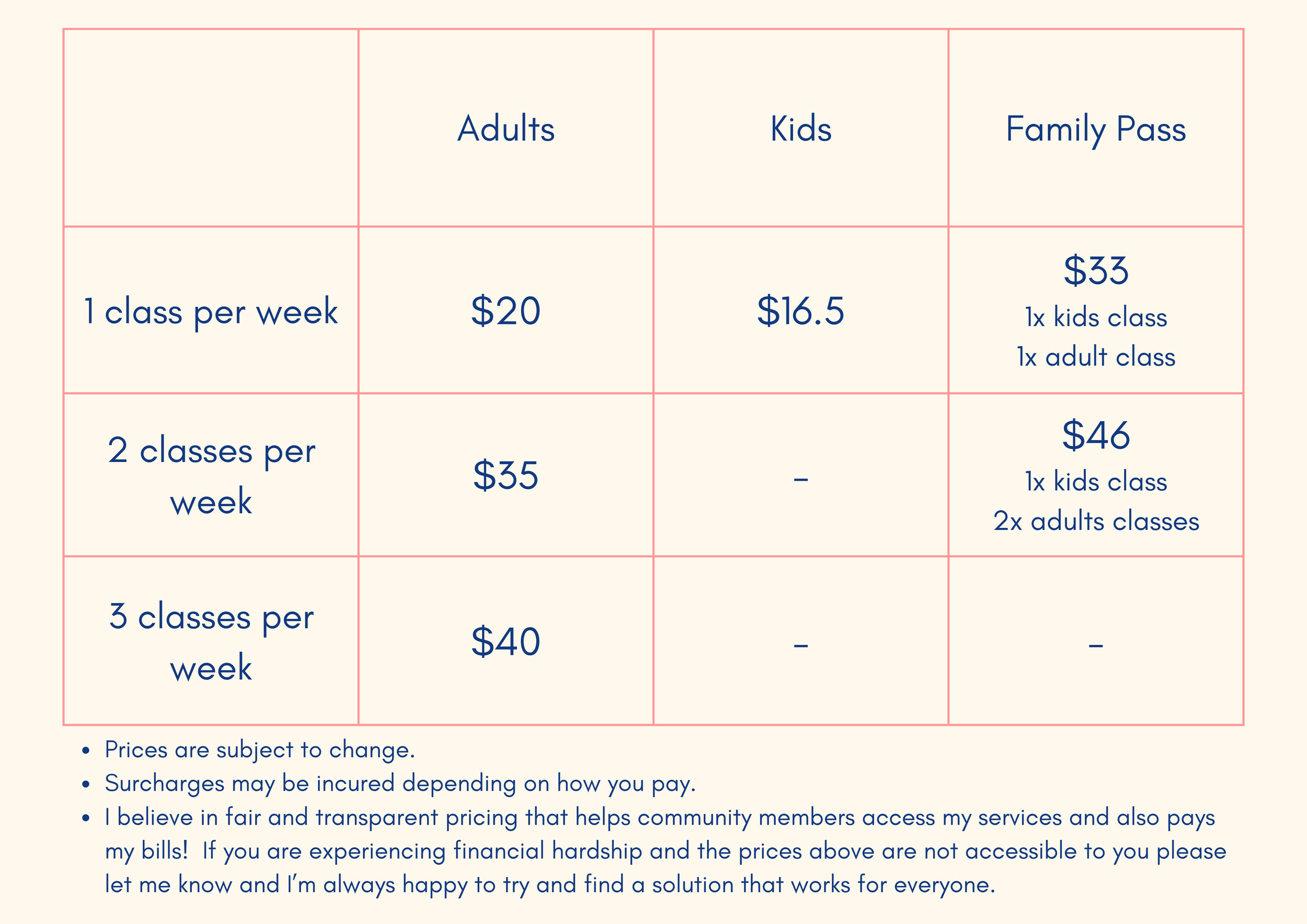 Timetable/Prices — Sunny Gym