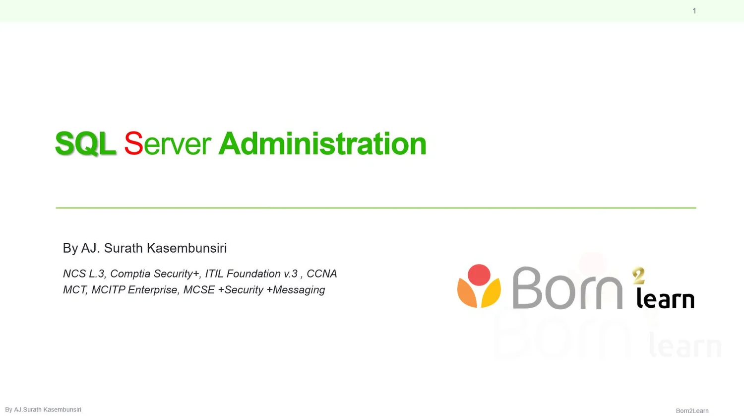 อบรม SQL Server สำหรับผู้ดูแลระบบ — Born2Learn