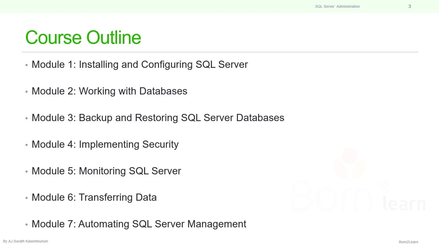 อบรม SQL Server สำหรับผู้ดูแลระบบ — Born2Learn