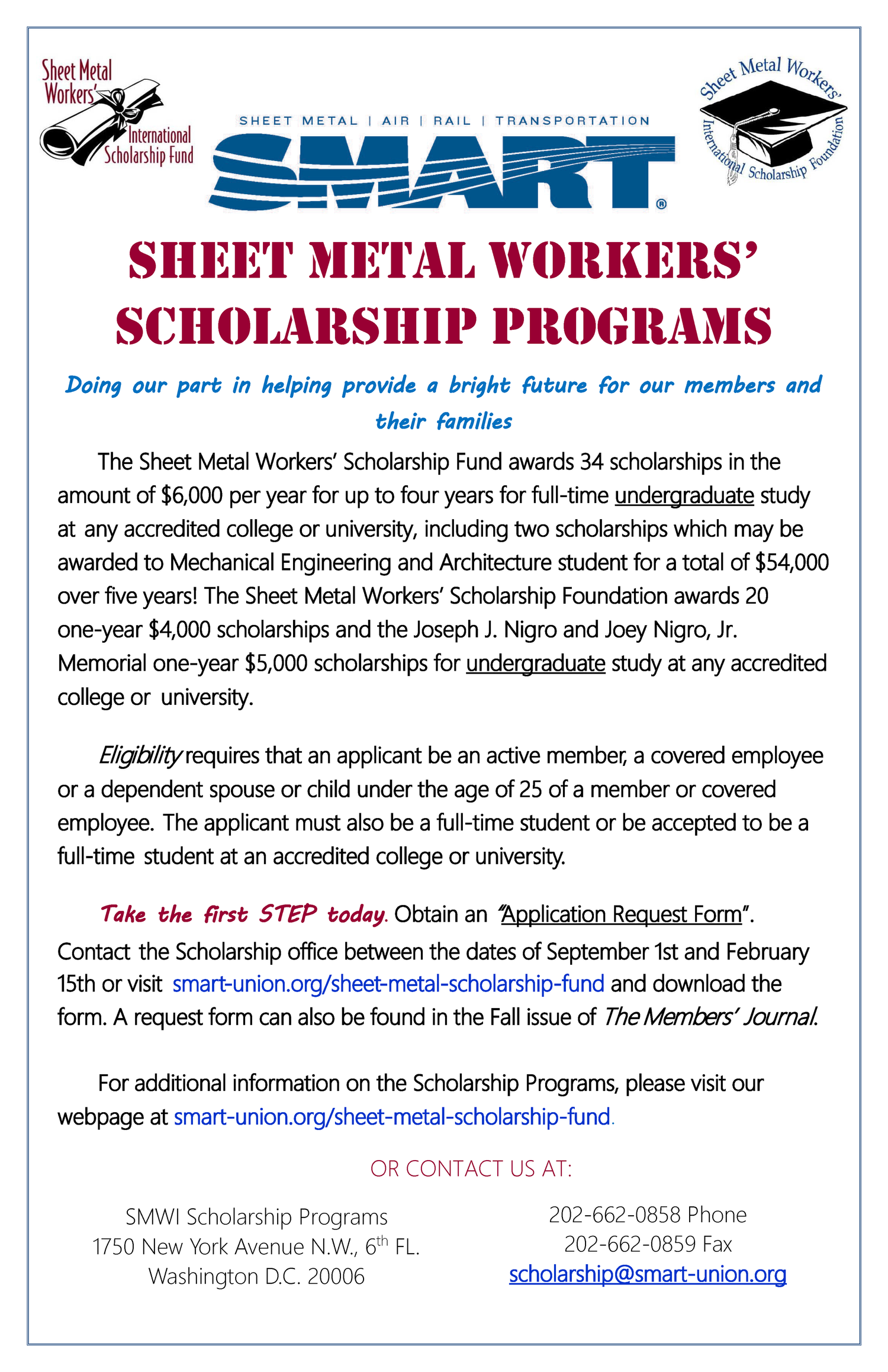 SMART Scholarship Program Accepting Applications — SMART Local 71