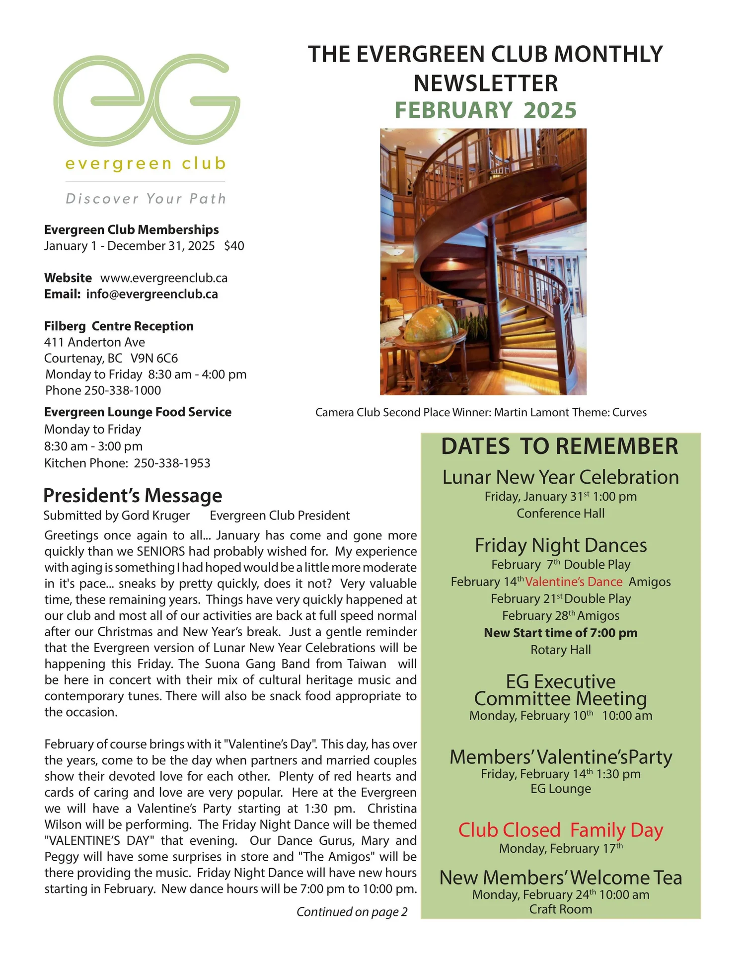 NEWSLETTER — Evergreen Club