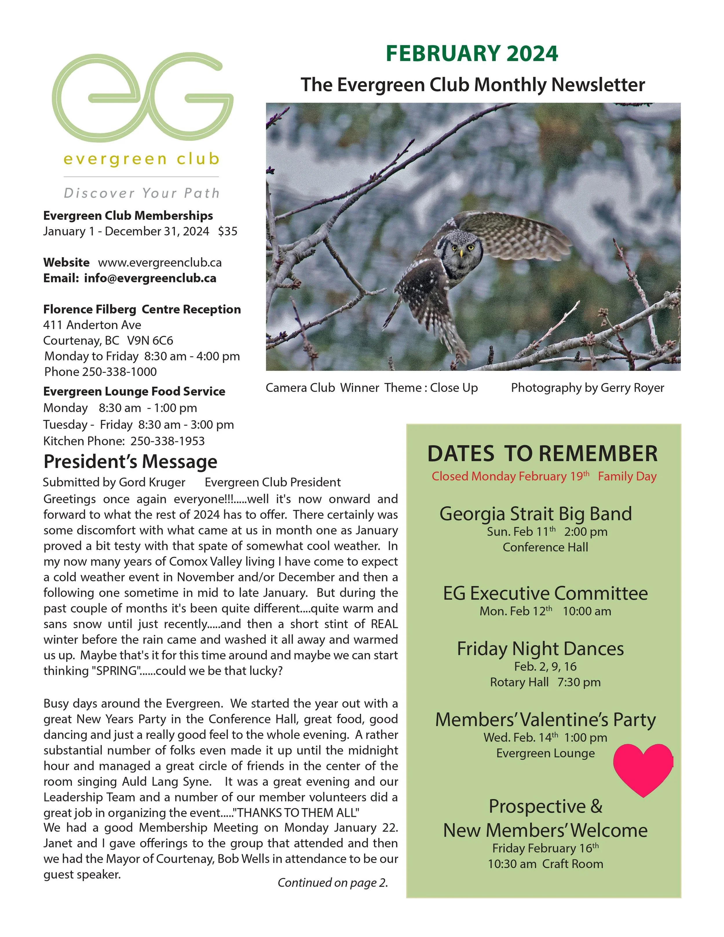 NEWSLETTER — Evergreen Club