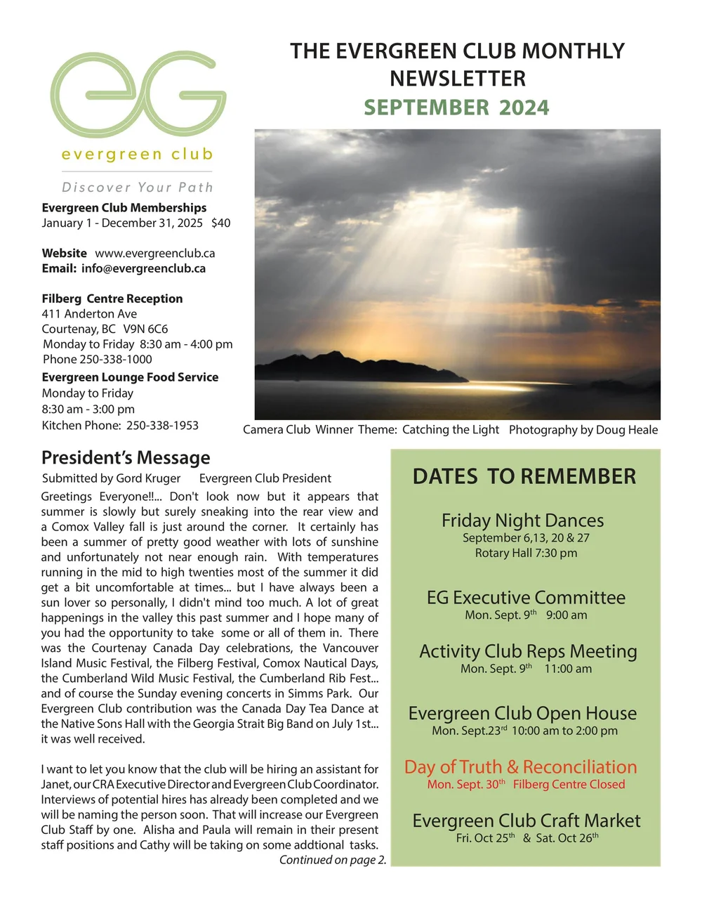 NEWSLETTER — Evergreen Club