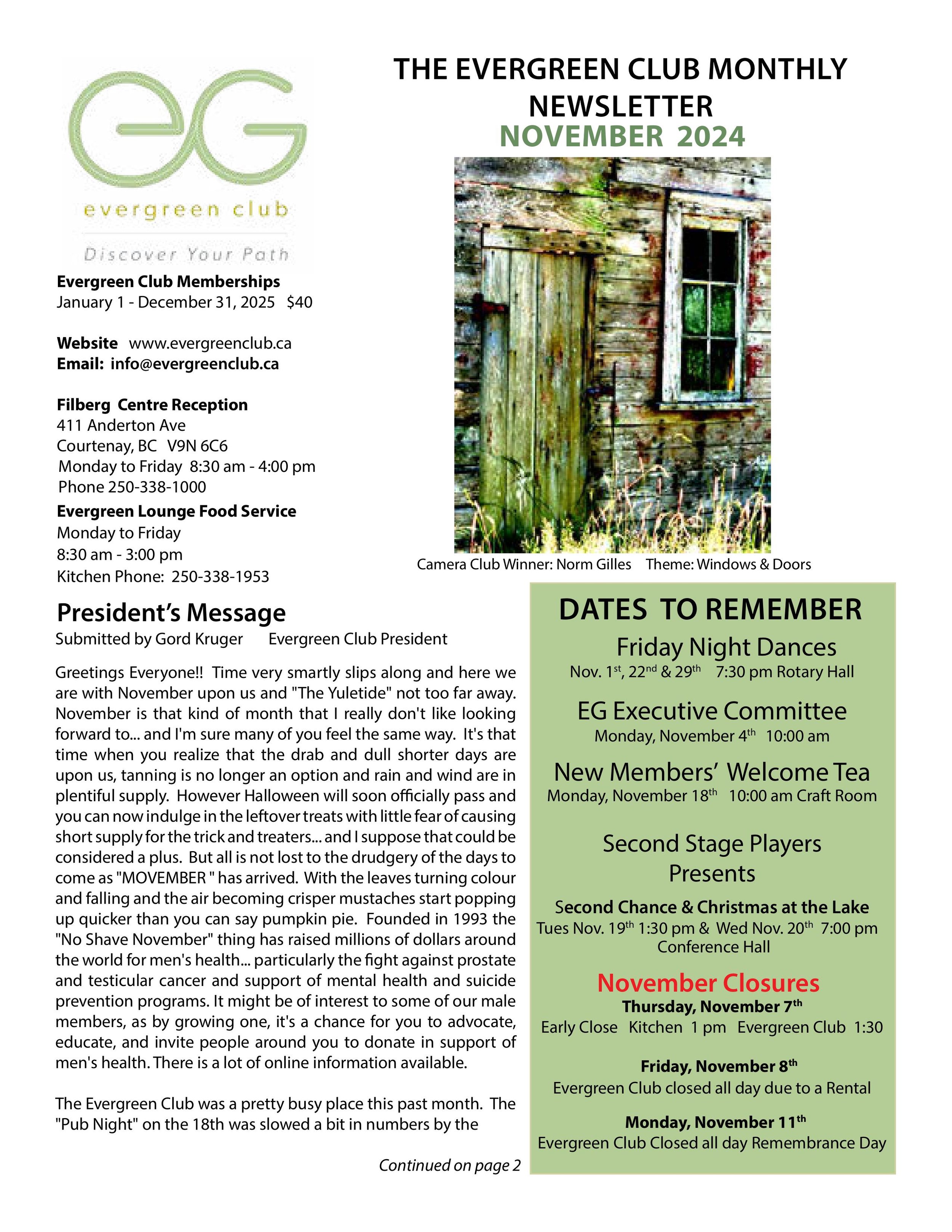 NEWSLETTER — Evergreen Club