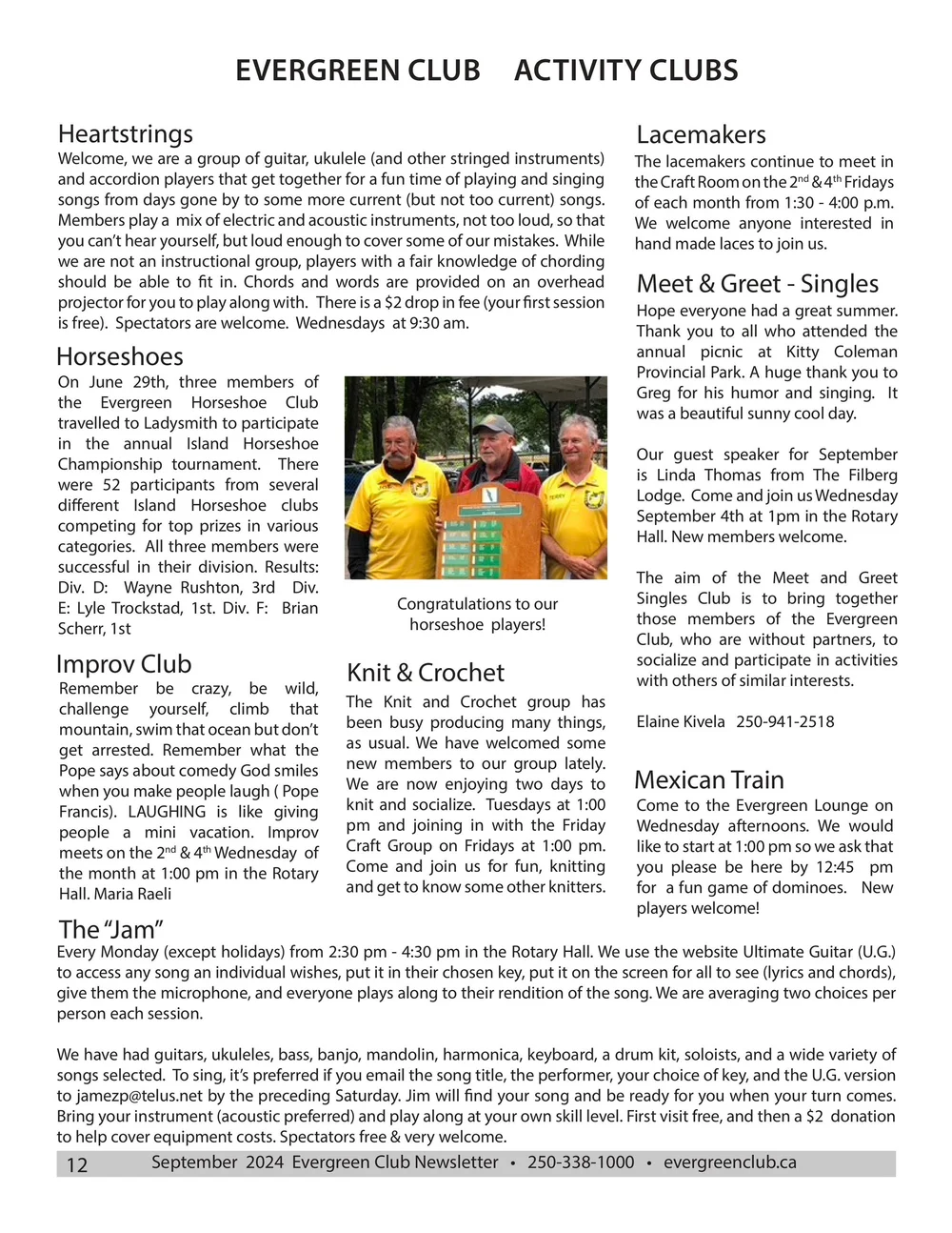NEWSLETTER — Evergreen Club