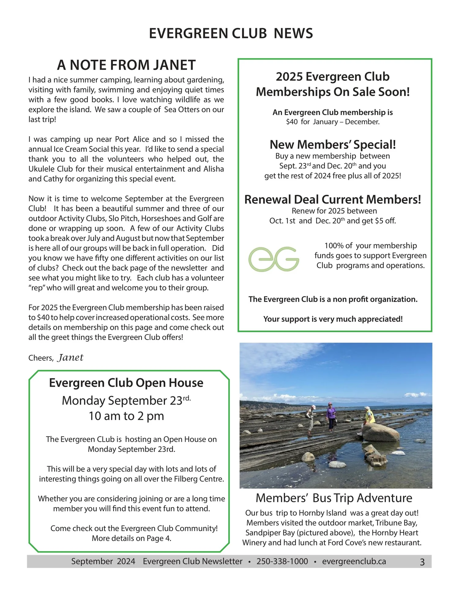 NEWSLETTER — Evergreen Club
