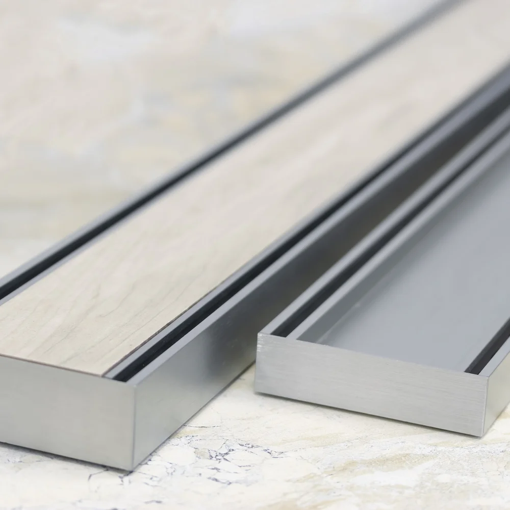 Aluminium Tile Insert Strip Drains - Gold - Stone Collective