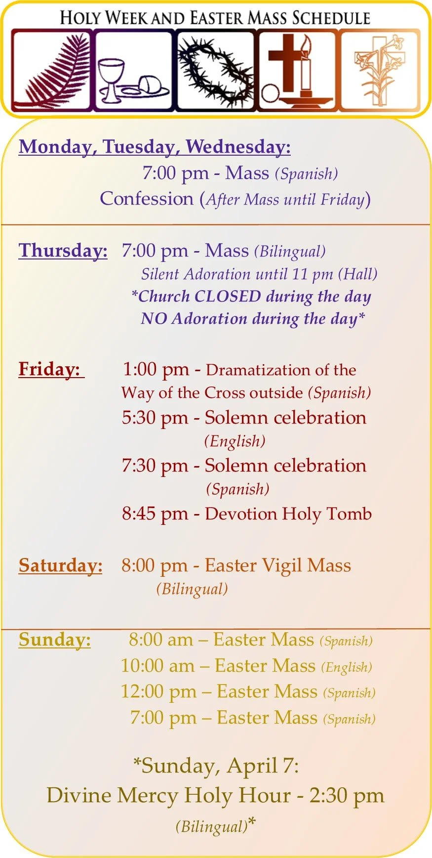 Holy Week & Easter Mass Schedule — Most Holy Redeemer