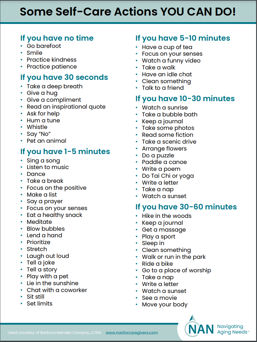 Some Self-Care Actions YOU CAN DO Right Now! — NAN: Navigating Aging Needs