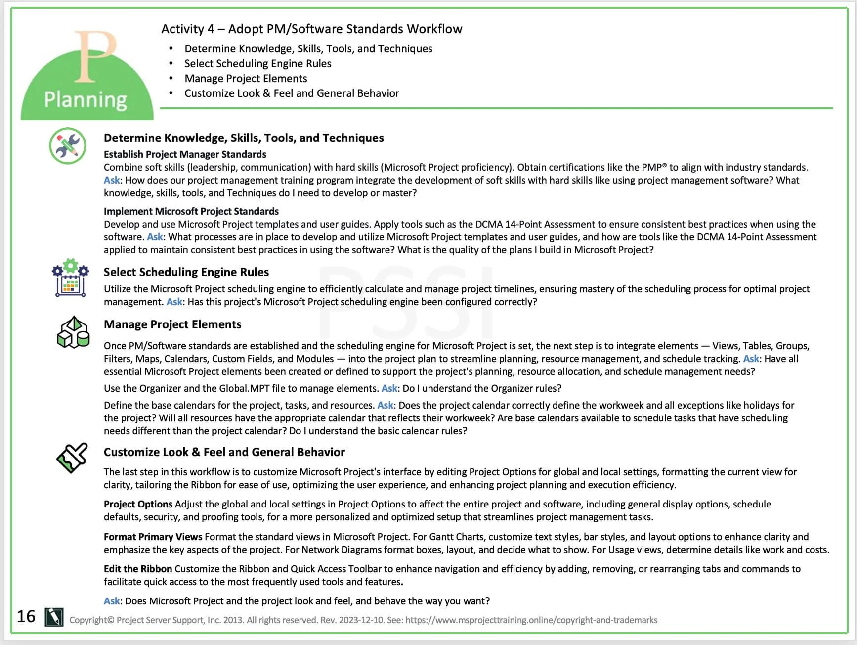MS Project Master Class: Activity 4 - Adopt PM/Software Standards ...