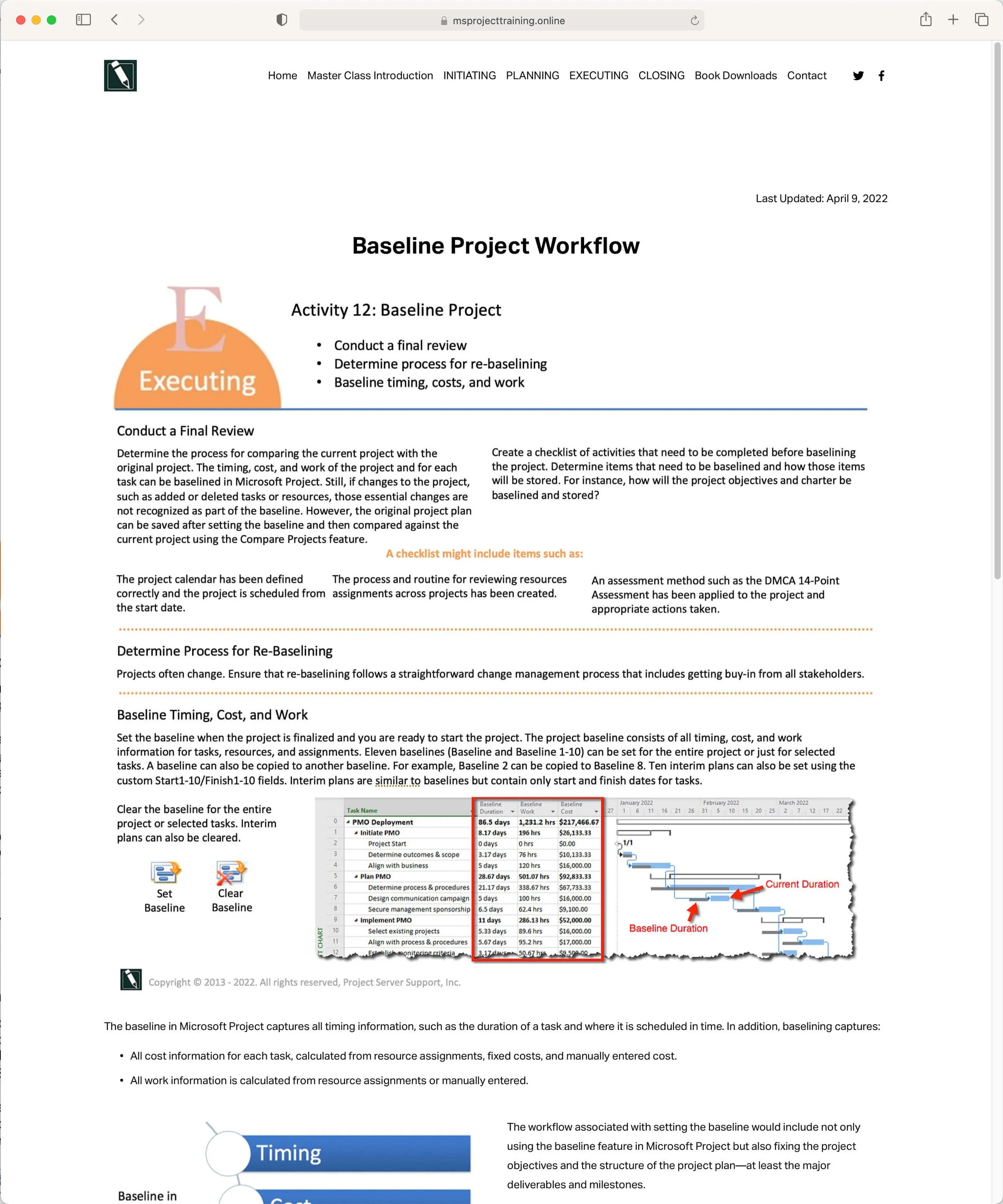 Activity 12: Saving the Baseline, Re-baseline, saving Interim Plans ...
