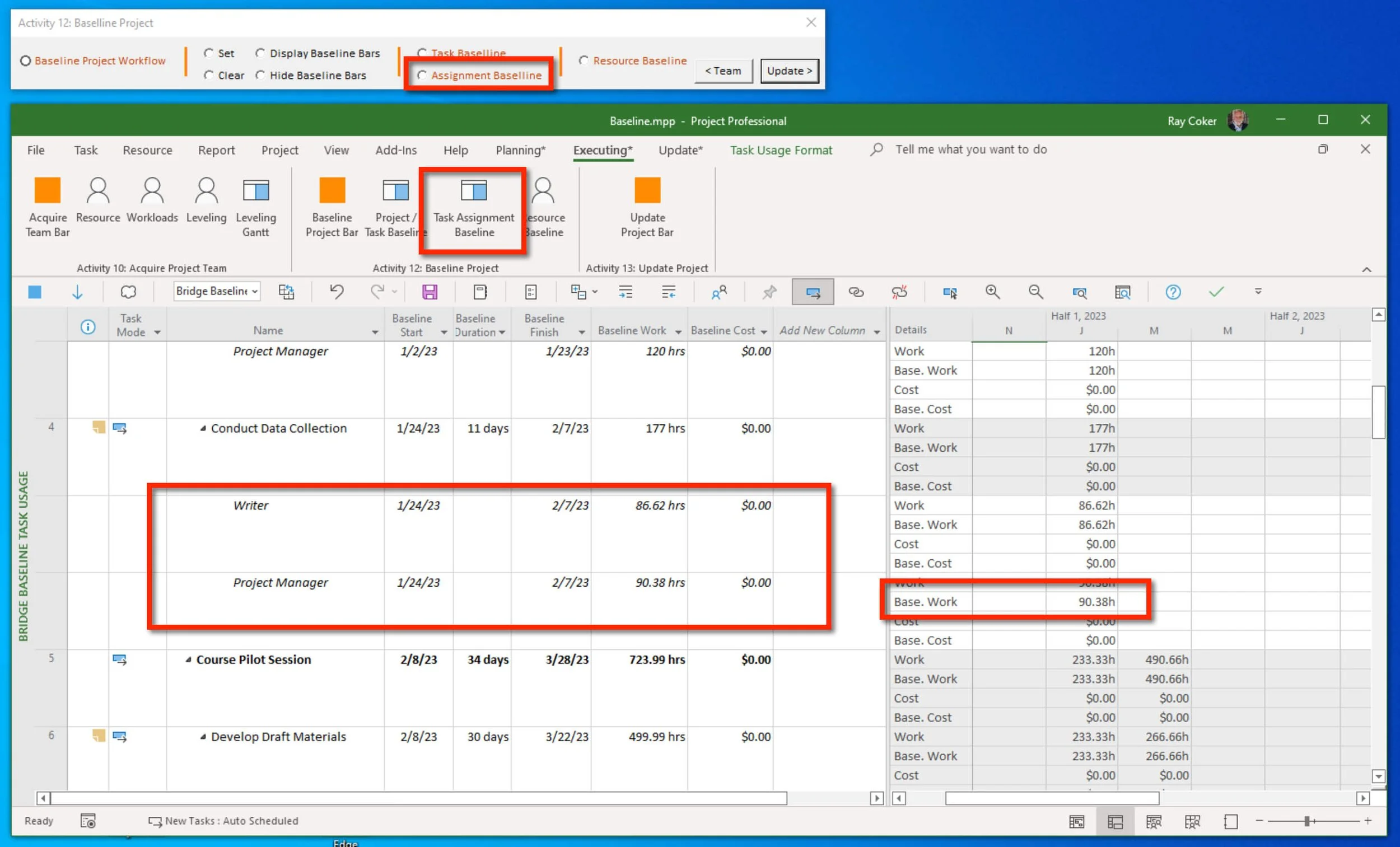 Activity 12: Saving the Baseline, Re-baseline, saving Interim Plans ...