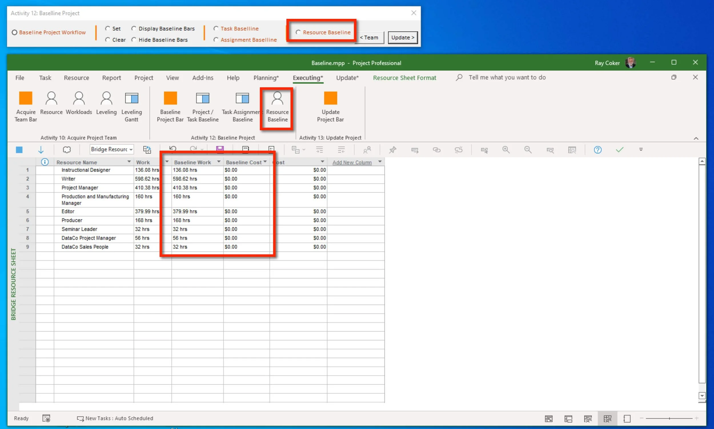 Activity 12: Saving the Baseline, Re-baseline, saving Interim Plans ...
