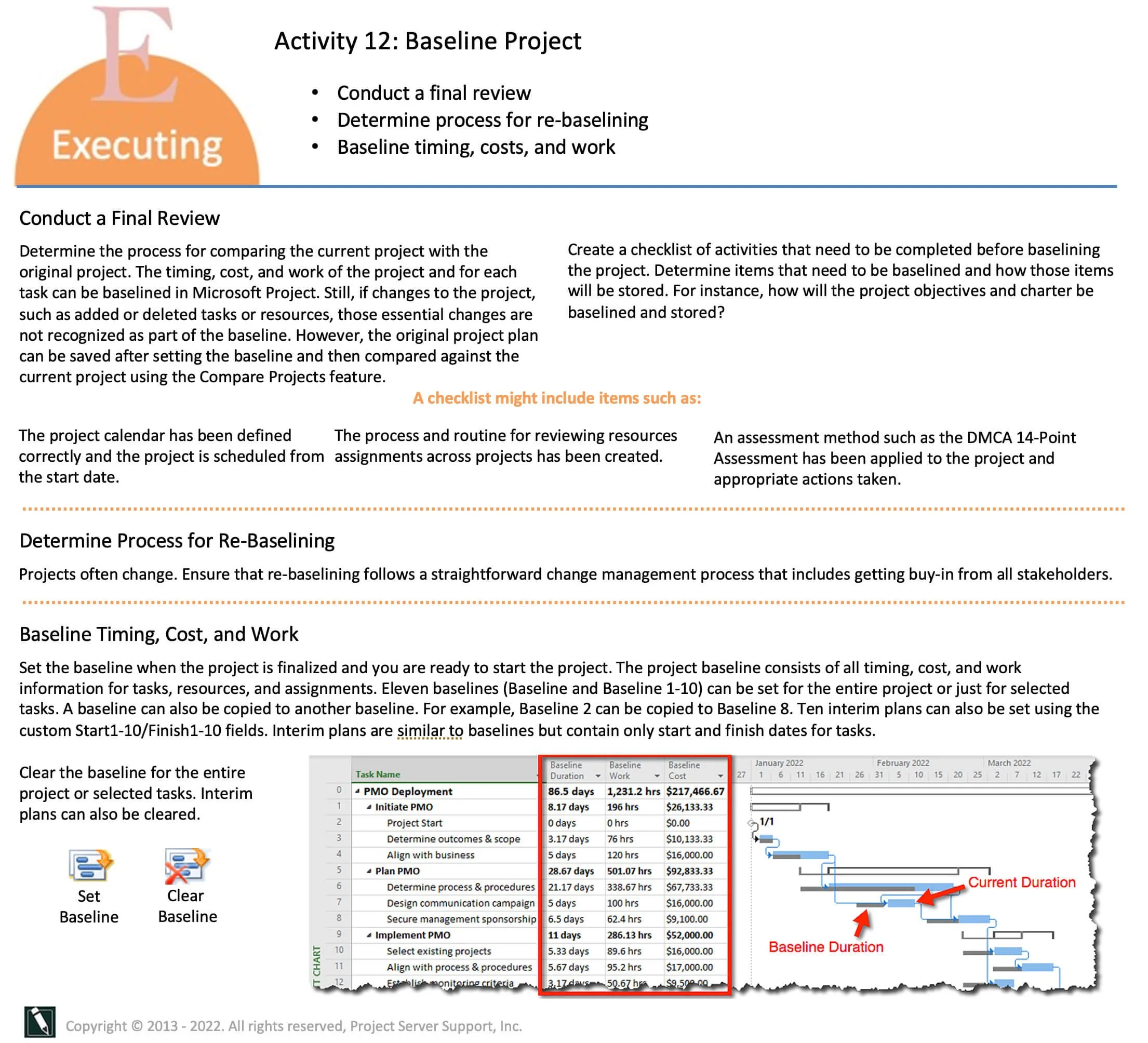 Activity 12: Saving the Baseline, Re-baseline, saving Interim Plans ...