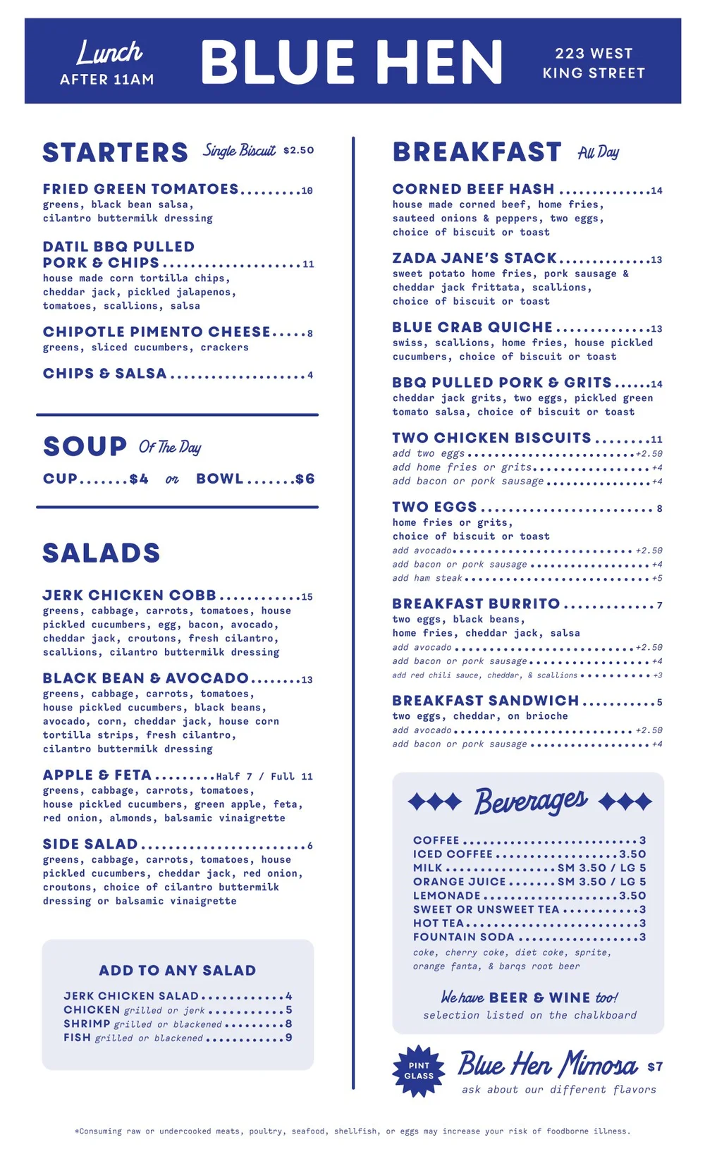 MENU — Blue Hen