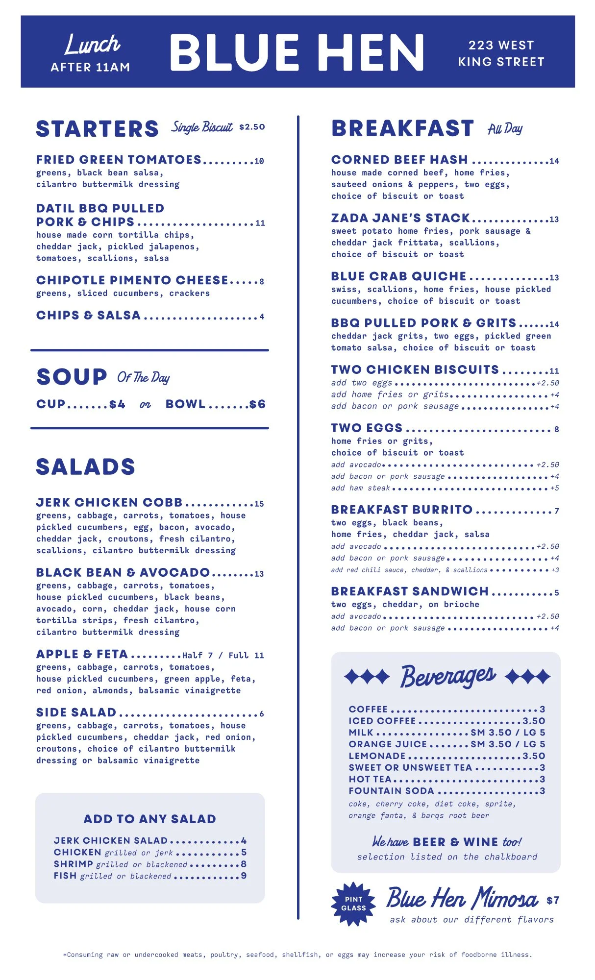 MENU — Blue Hen