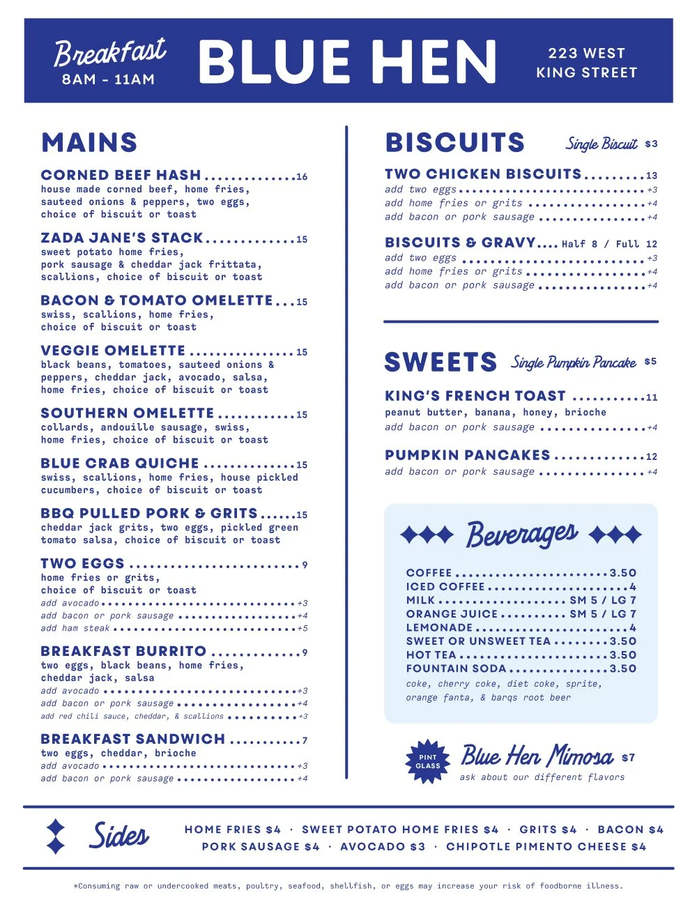 MENU | Discover delicious meals — Visit today! — Blue Hen