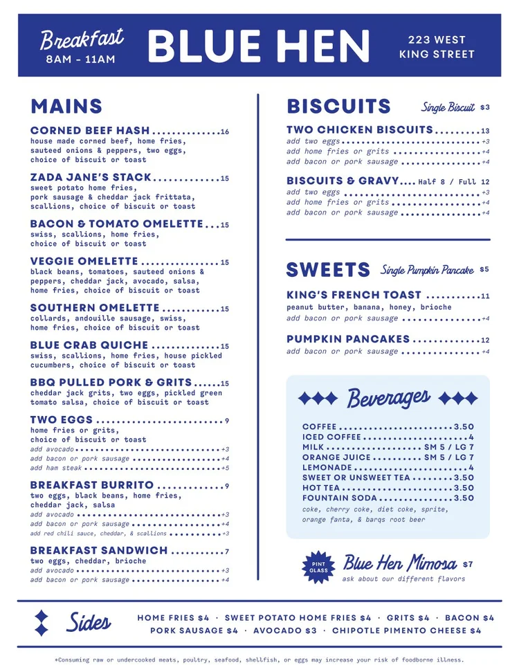 MENU | Discover delicious meals — Visit today! — Blue Hen