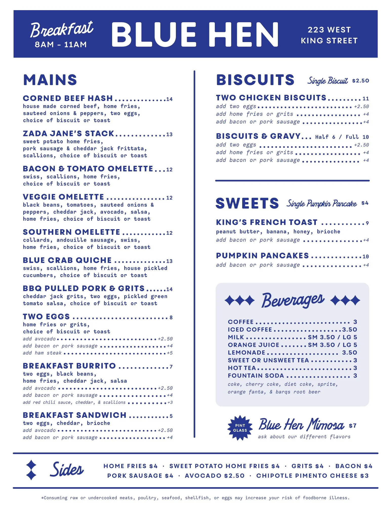 MENU — Blue Hen