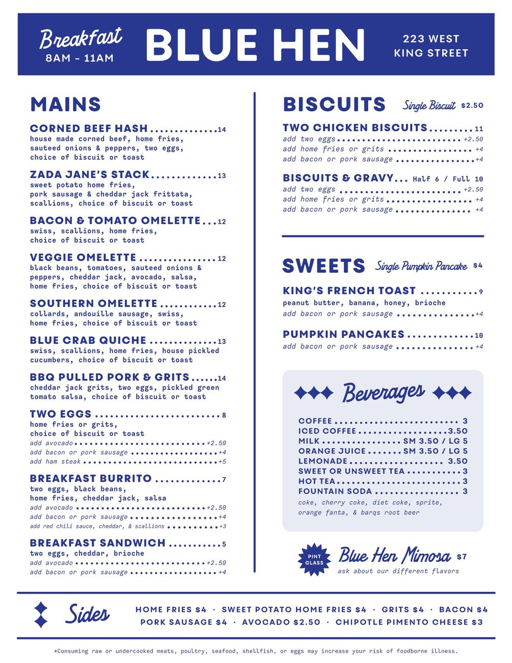 MENU — Blue Hen