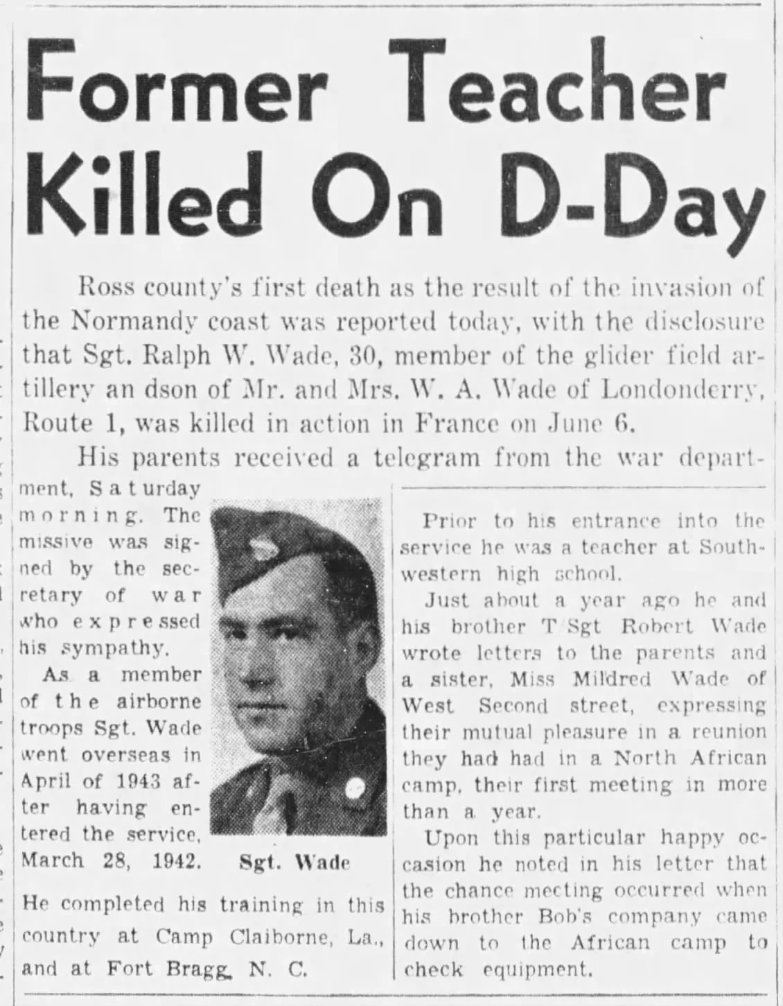 Ralph Wade | 319th Glider Field Artillery 82nd Airborne