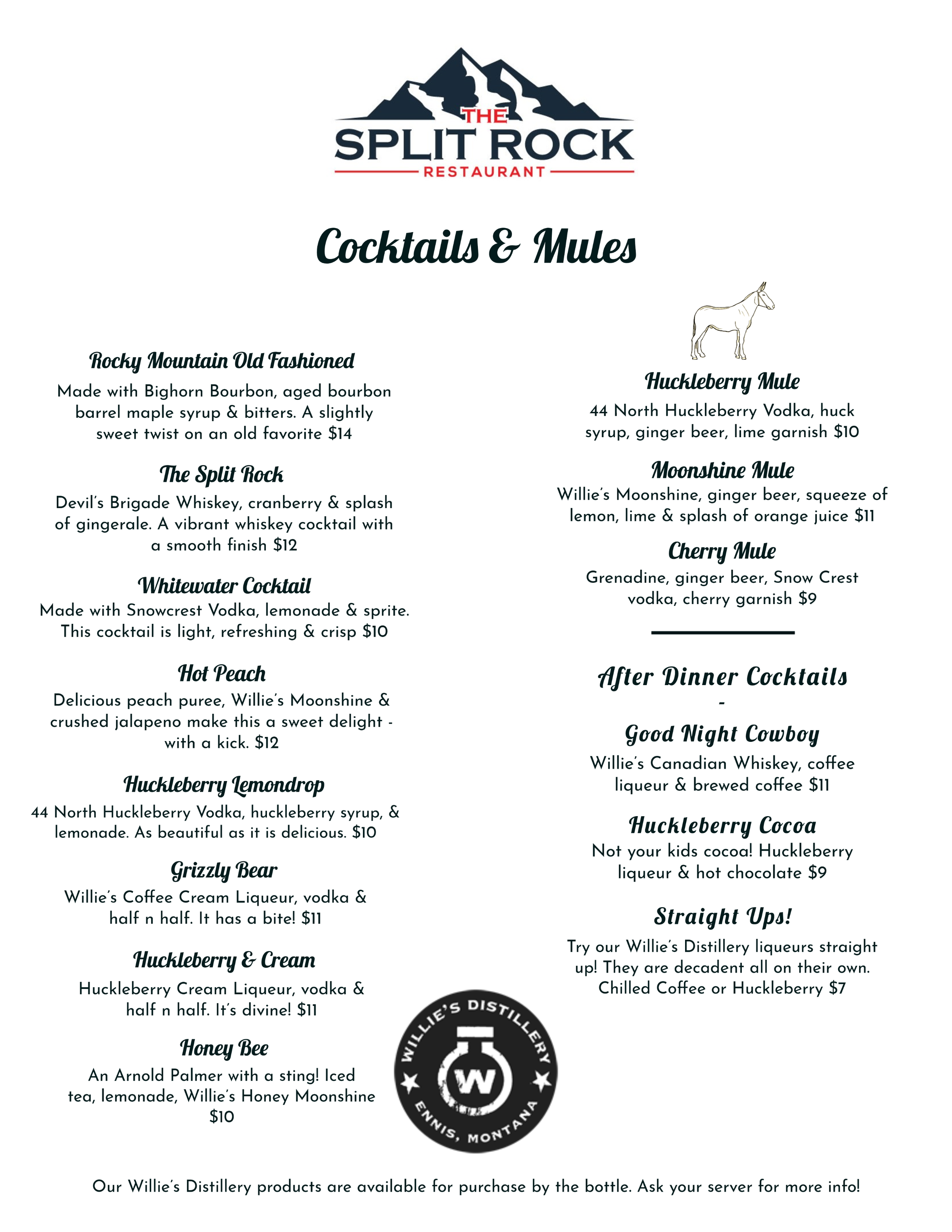 Menu — Split Rock Restaurant & Bar
