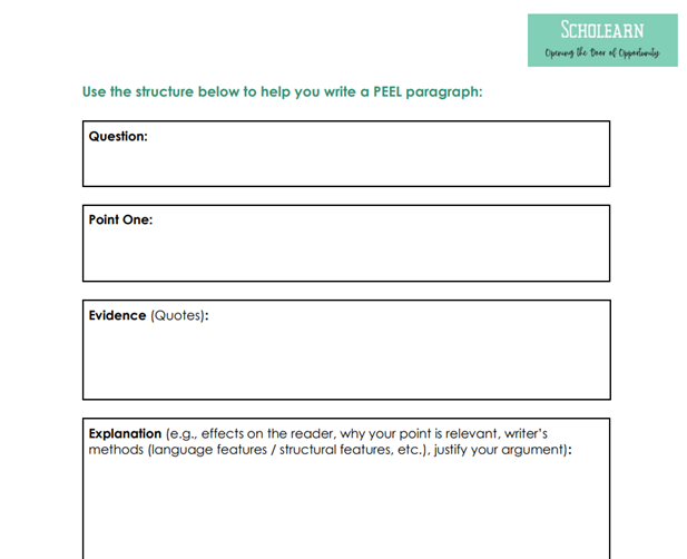 Writing PEEL Paragraphs Worksheet — Scholearn