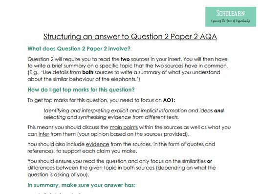 Structuring an Answer to Question 2 Paper 2 English Language (AQA ...