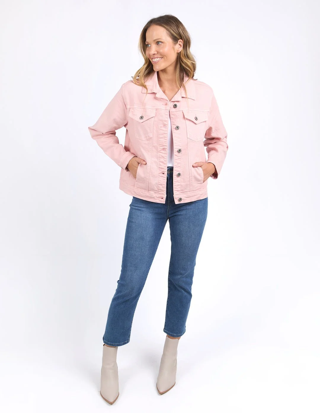 Elm Tilly Denim Jacket Blush Pink — Cotton Wool | Womens And Mens ...