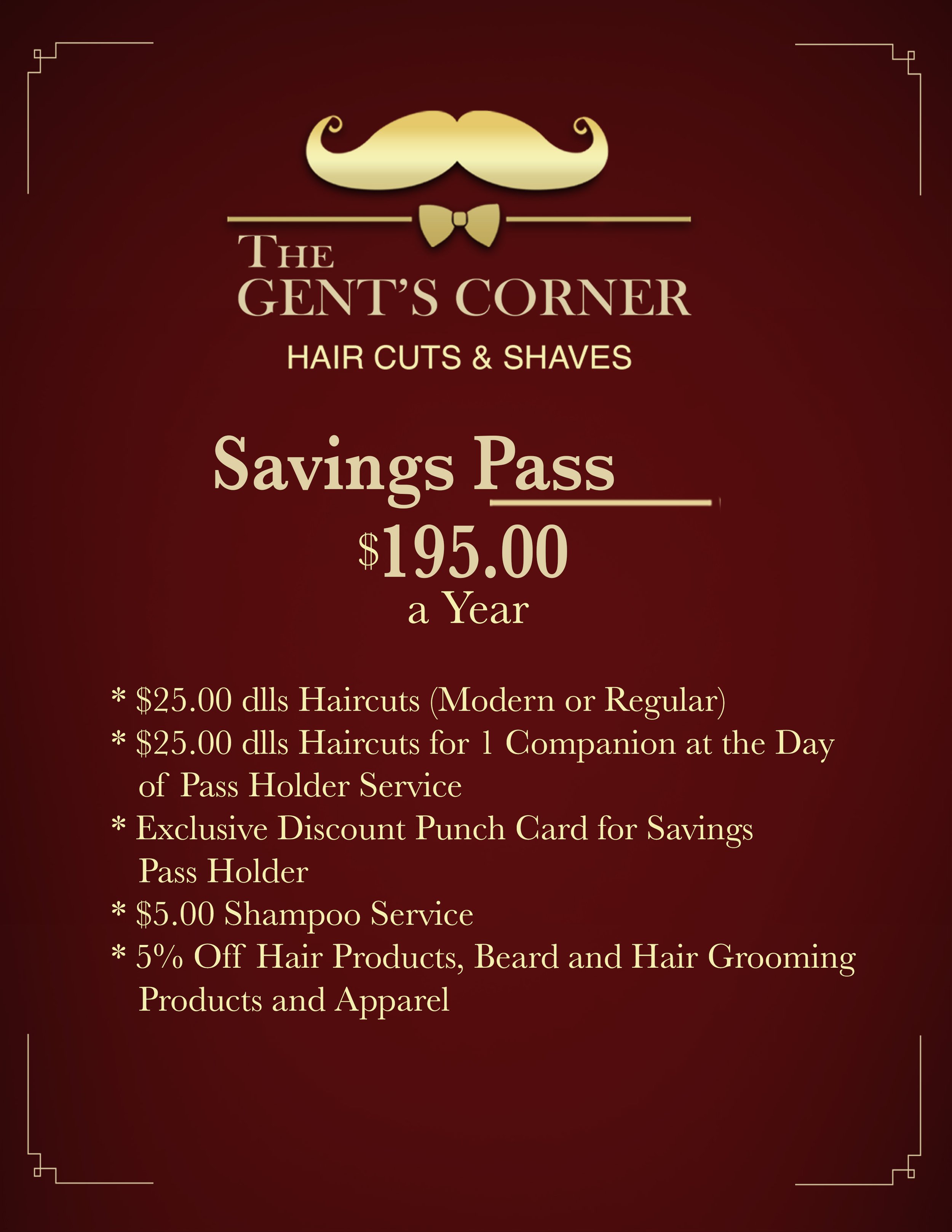 Yearly Savings Pass — The Gents Corner Hair Cuts and Shave