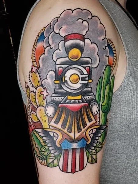 Traditional Train Tattoo Flash