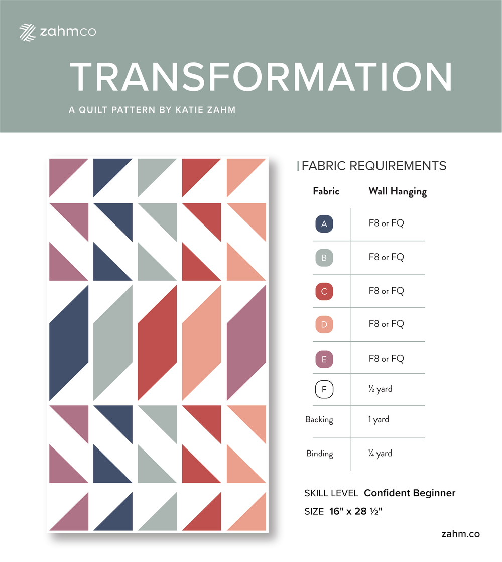 Transformation Quilt, a free quilt pattern offered by Zahm Co — Zahm Co.