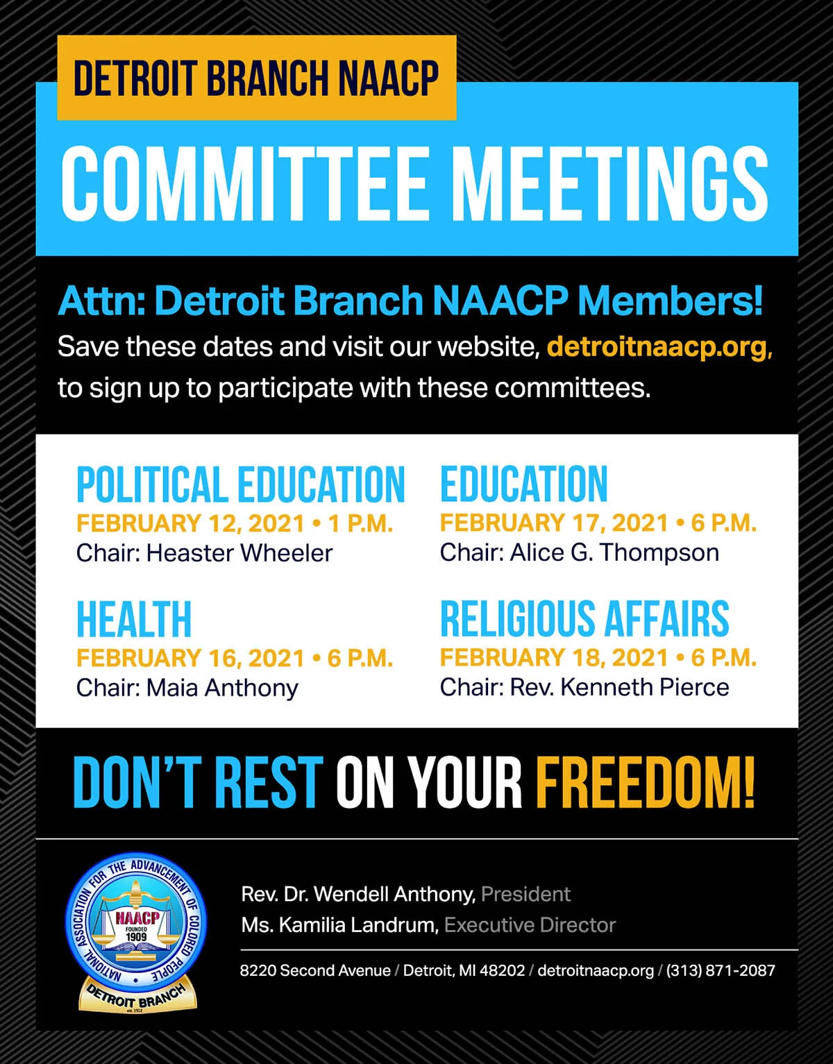 UPCOMING COMMITTEE MEETINGS — NAACP Detroit Branch