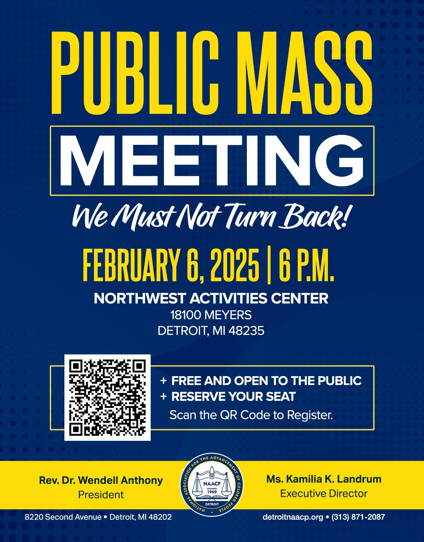 PUBLIC MASS MEETING - WE MUST NOT TURN BACK! — NAACP Detroit Branch