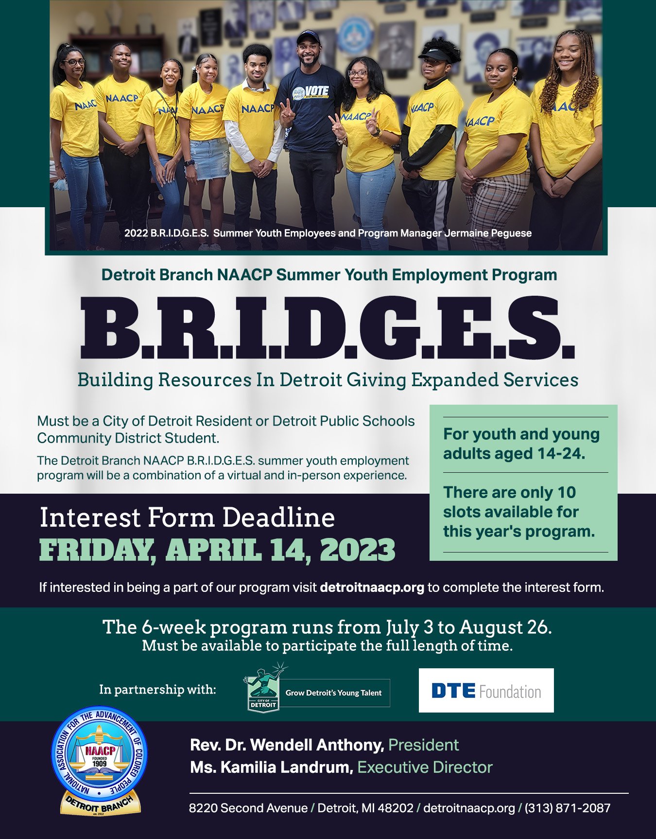 2023 B.R.I.D.G.E.S. Summer youth employment program — NAACP Detroit Branch