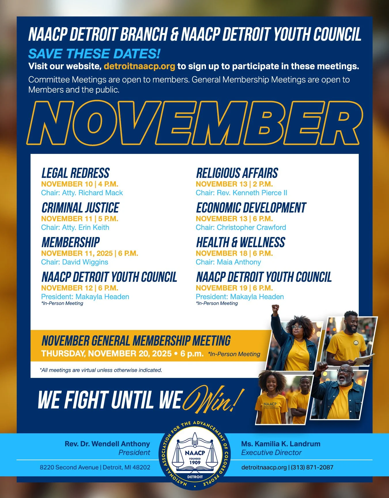 NOVEMBER 2025 MEETINGS SCHEDULE — NAACP Detroit Branch