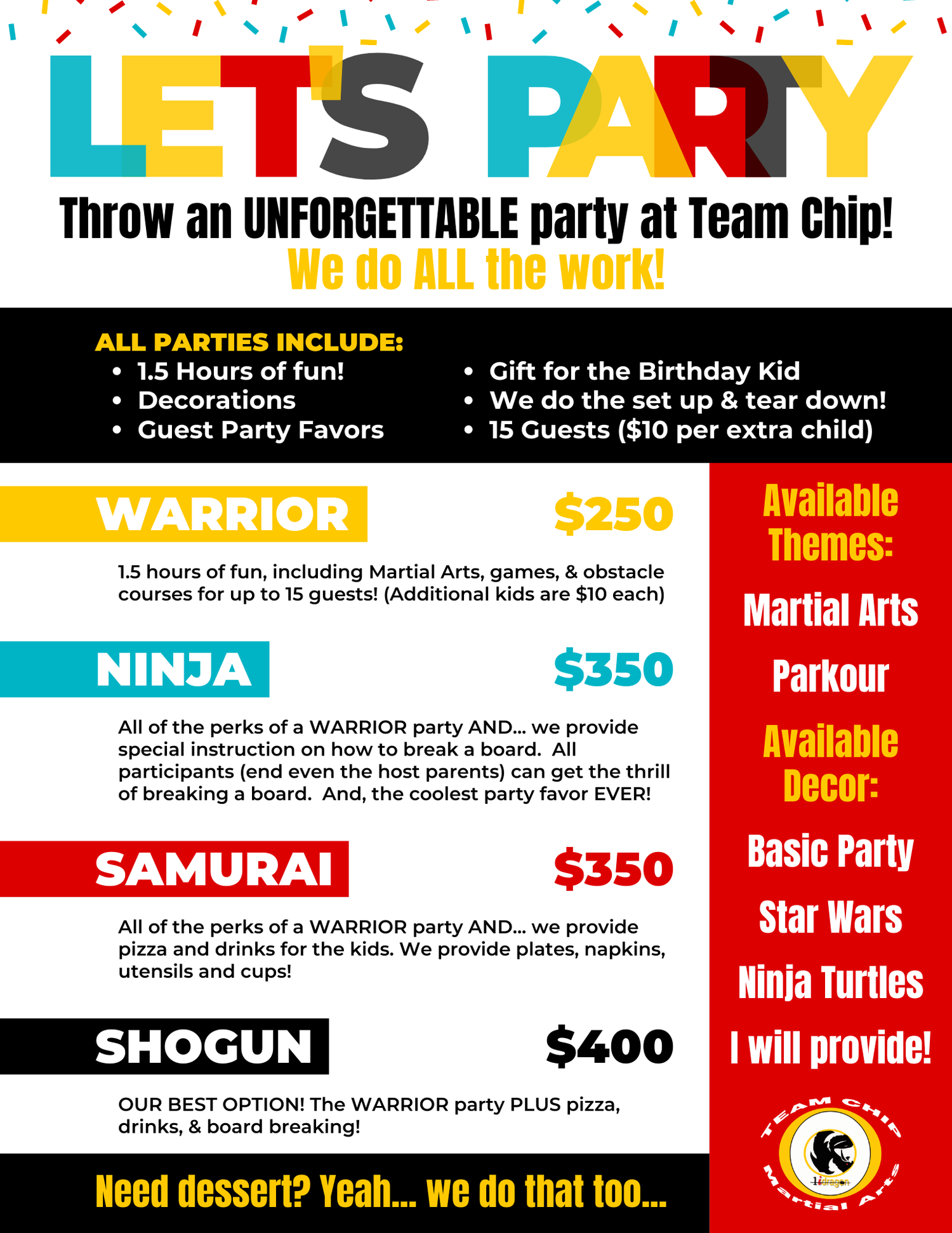 BIRTHDAY PARTIES — Team Chip Martial Arts