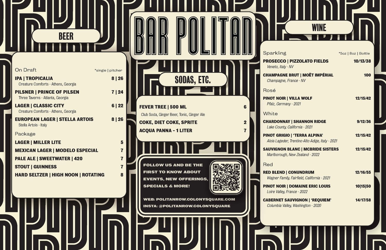 Bar Politan Menu 2024 — Politan Row at Colony Square