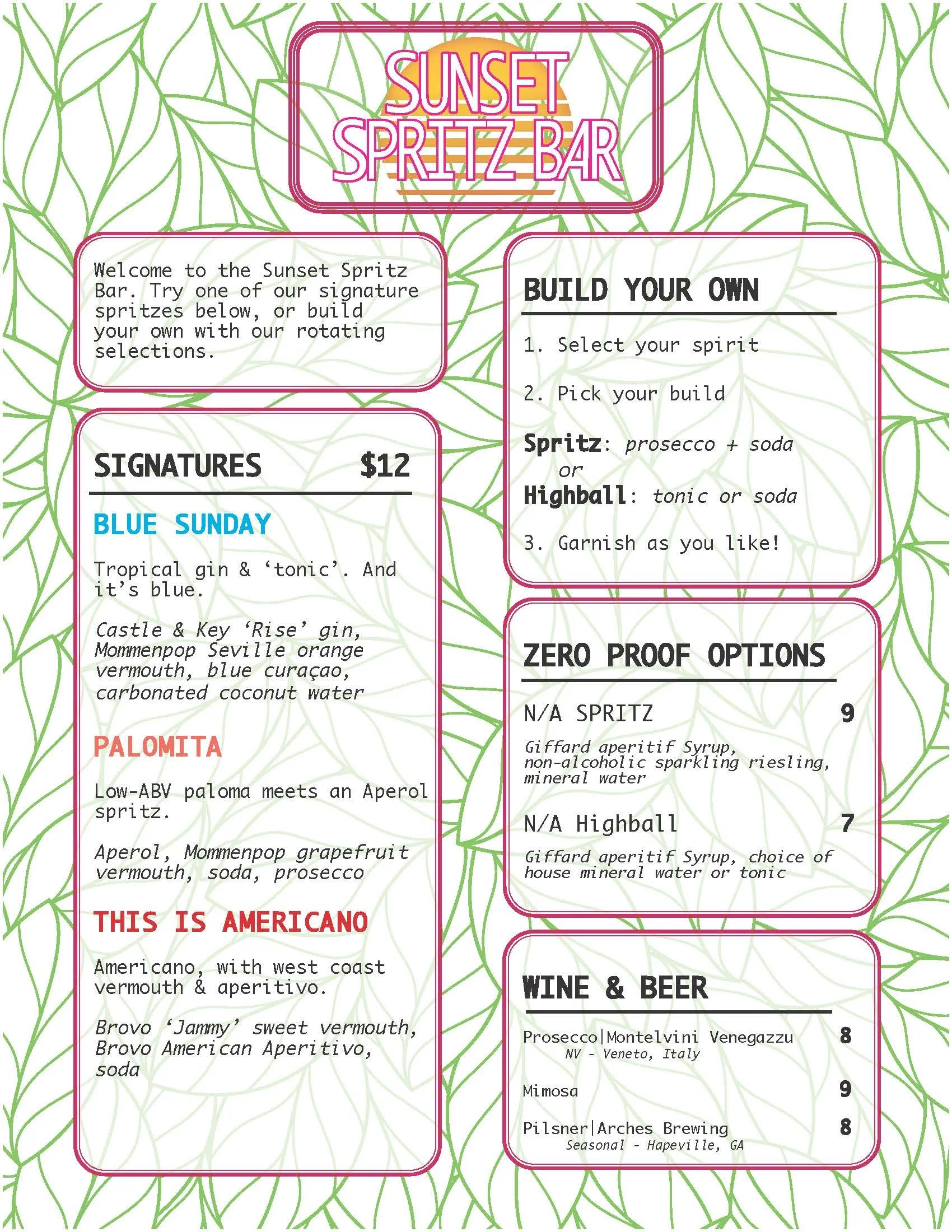 Sunset Spritz Bar Menu 2023 — Politan Row at Colony Square