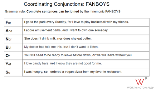 SAT Grammar: FANBOYS Conjunctions — Worthington Prep - SAT Tutoring