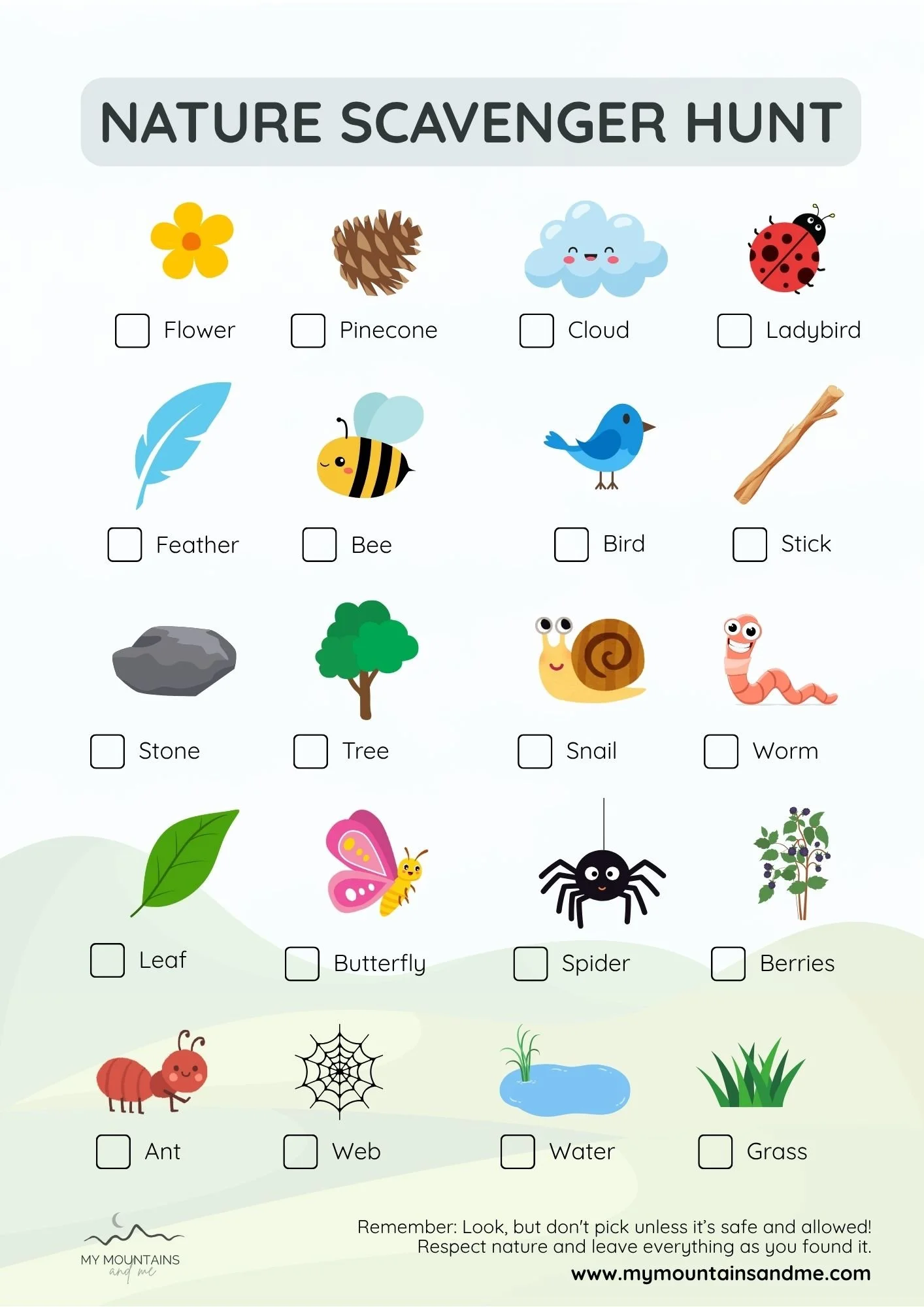 Free Nature Scavenger Hunt Printable for Kids (UK) — My Mountains and Me