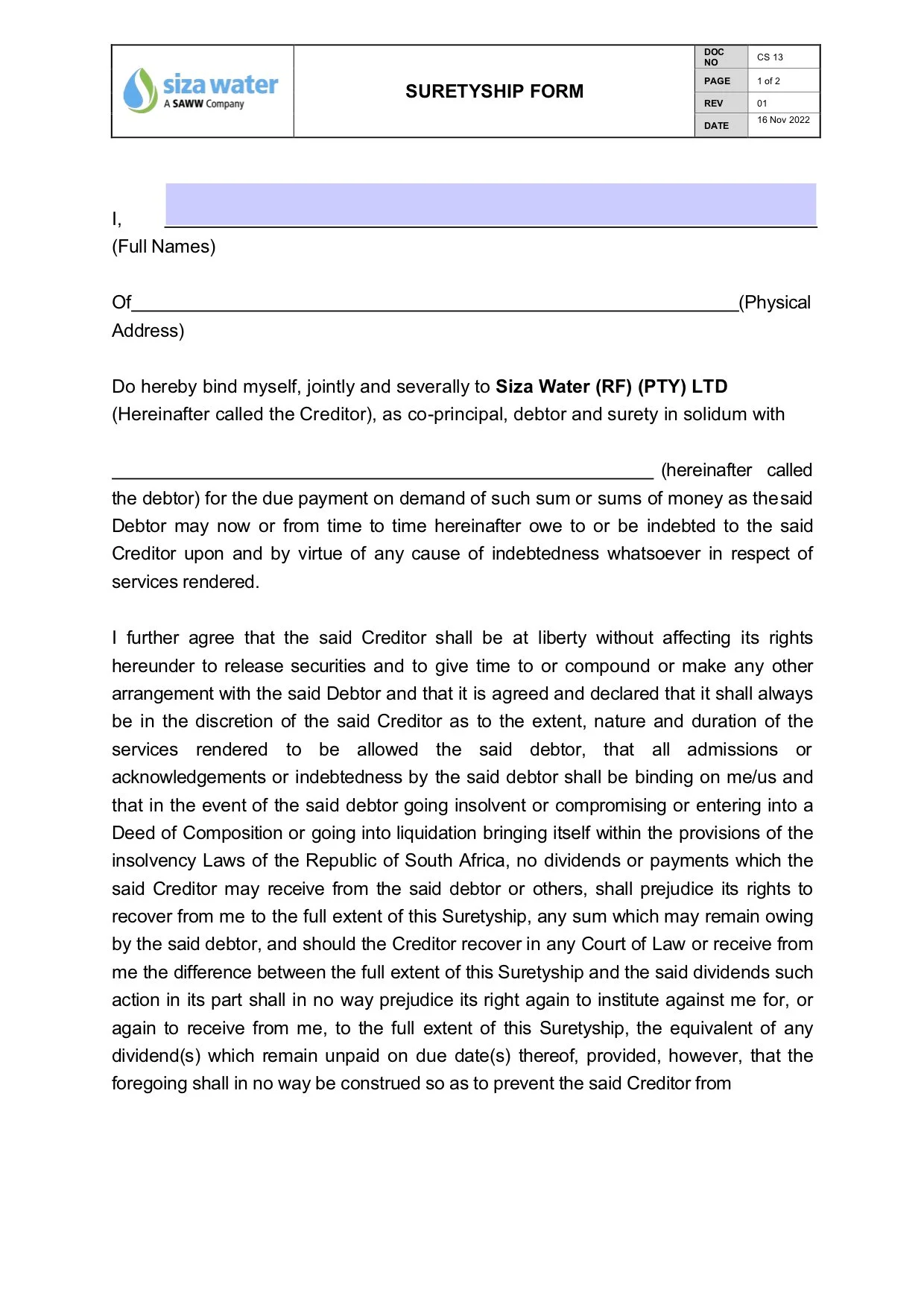 Customer Resources — Siza Water