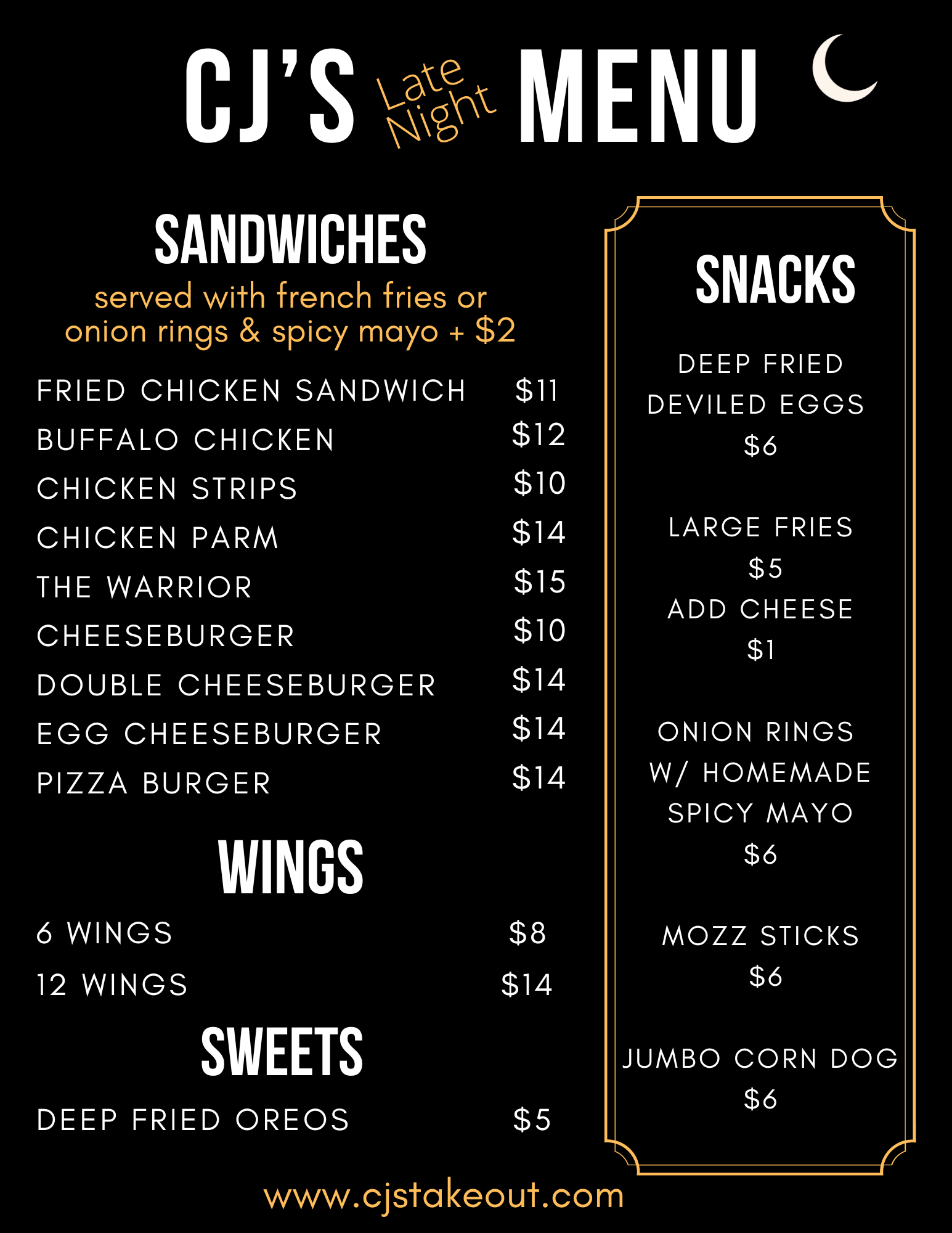 Menu — Cj's Takeout