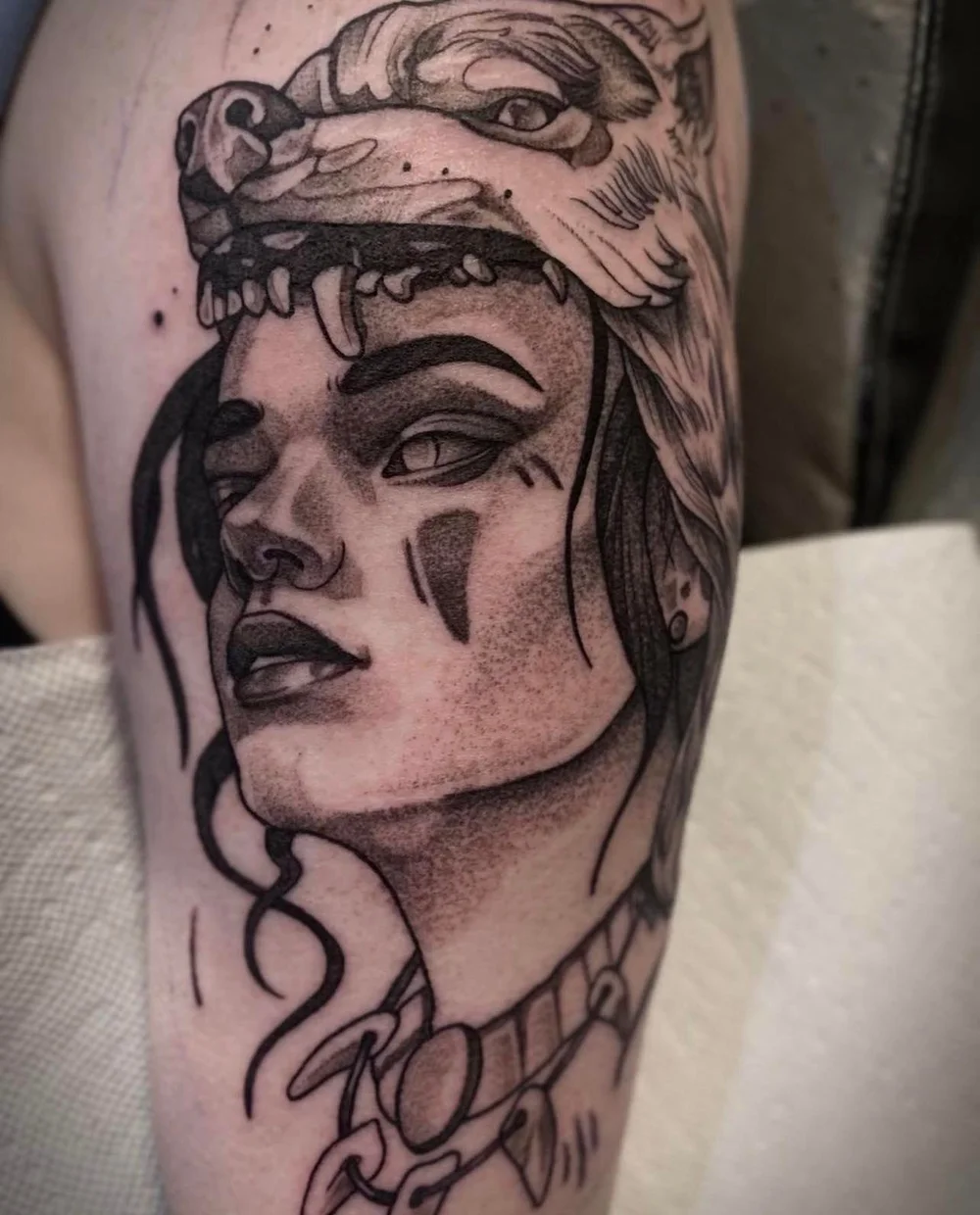 Neo Traditional Indian Girl Tattoo