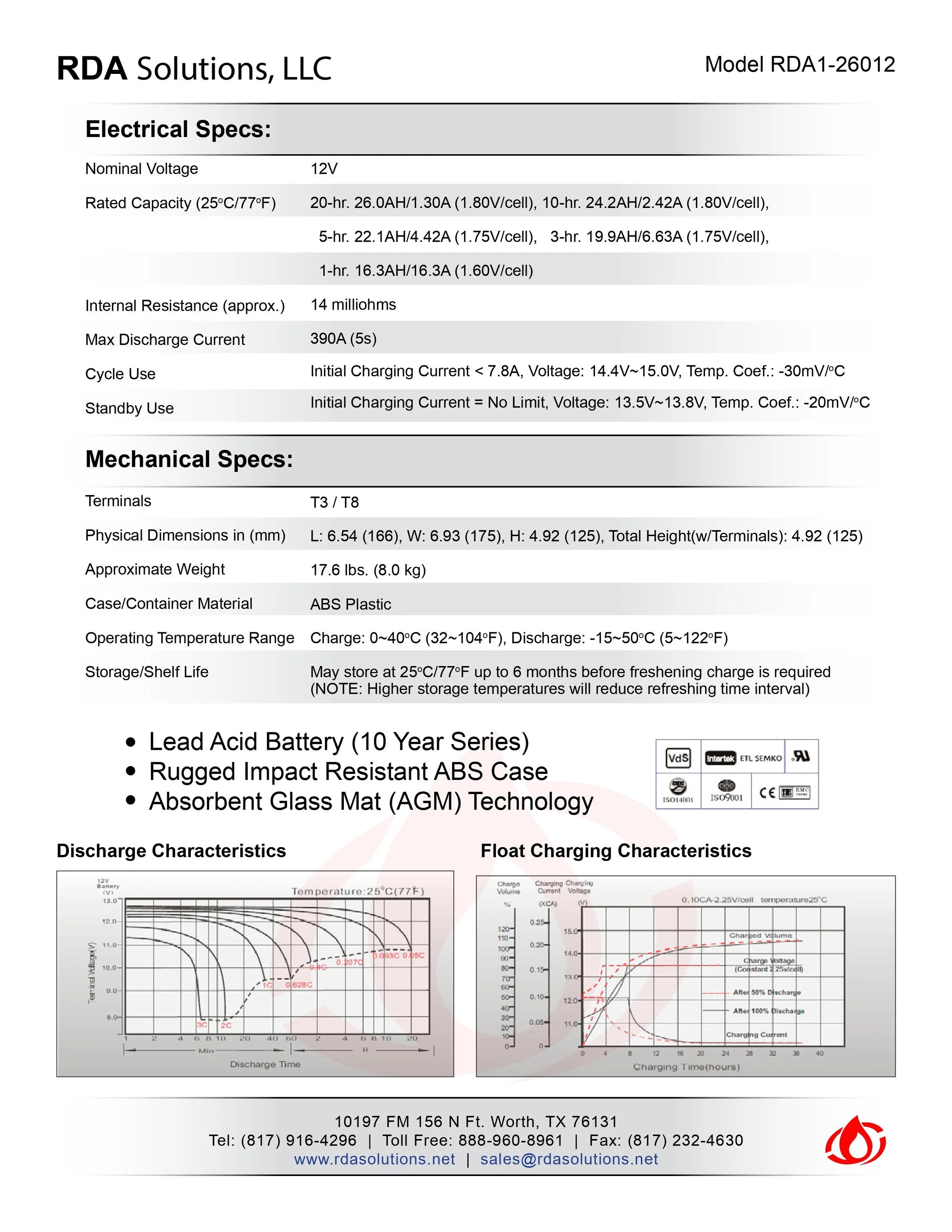 RDA 26Ah 12V AGM Battery — RDA Solutions, LLC