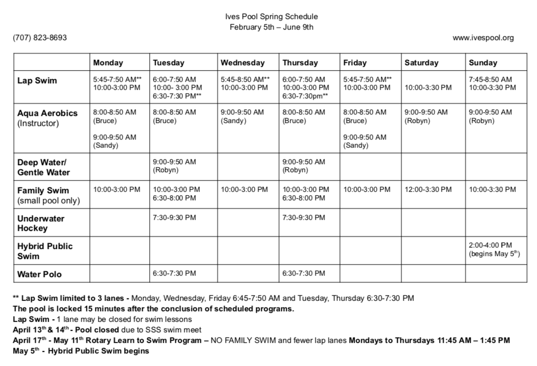 Schedule — Ives Pool