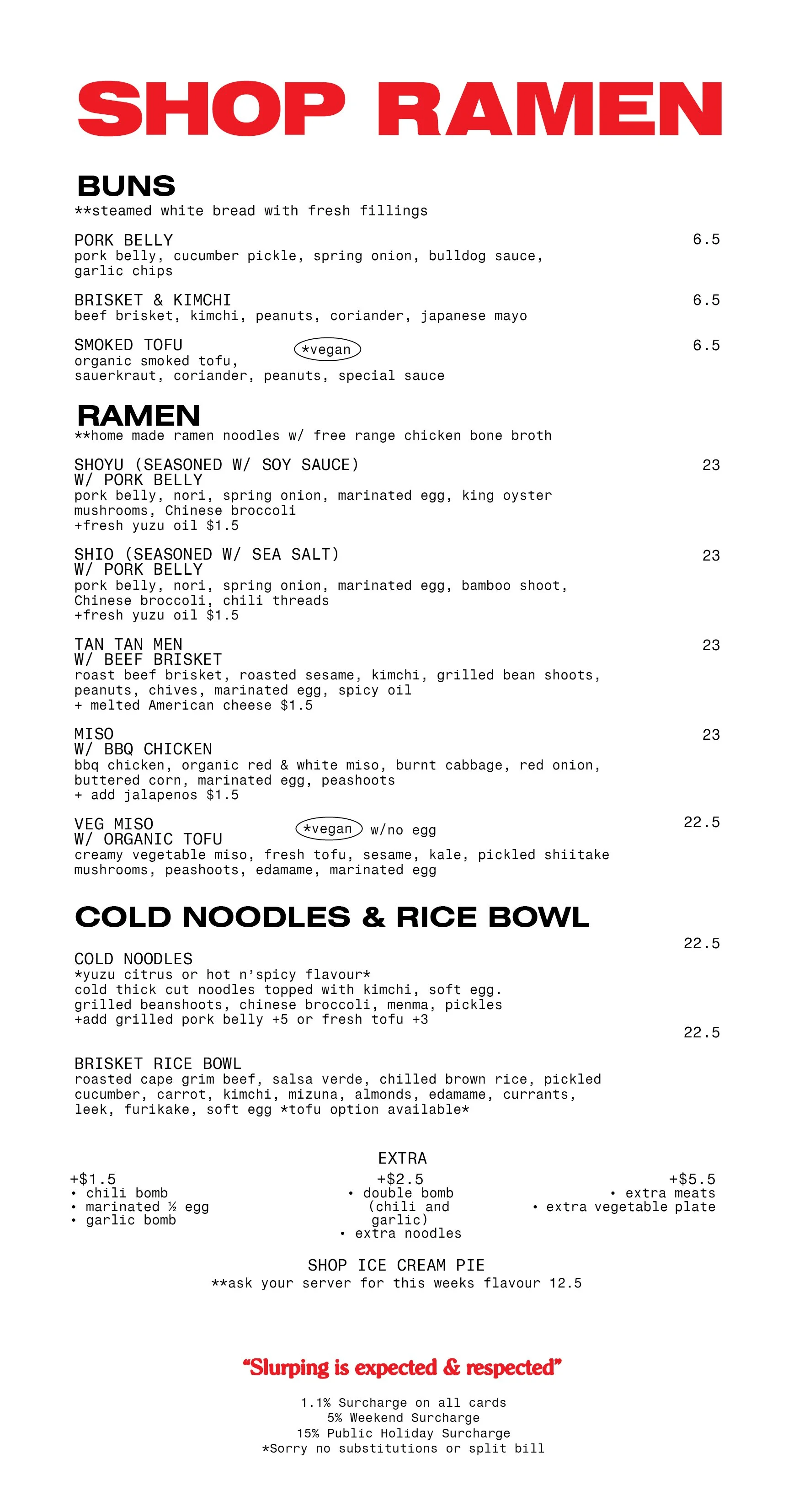 TAKEAWAY MENU — SHOP RAMEN